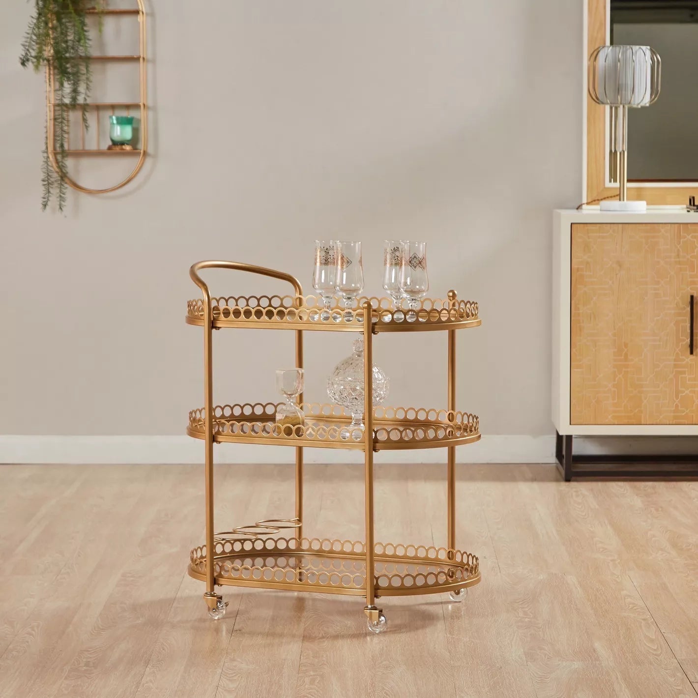 Modern Serving Trolley For Storage With Three Oval Shelves And Lockabl ...