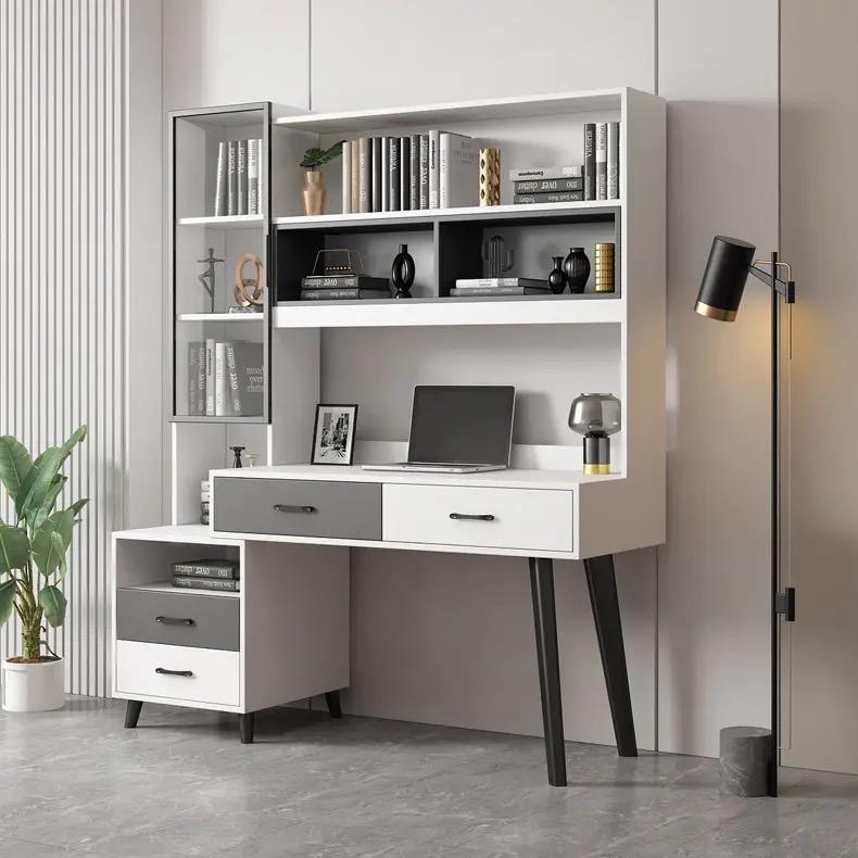 Wood Study Desk Table with Hutch Storage Shelves and Drawers Home Offi ...