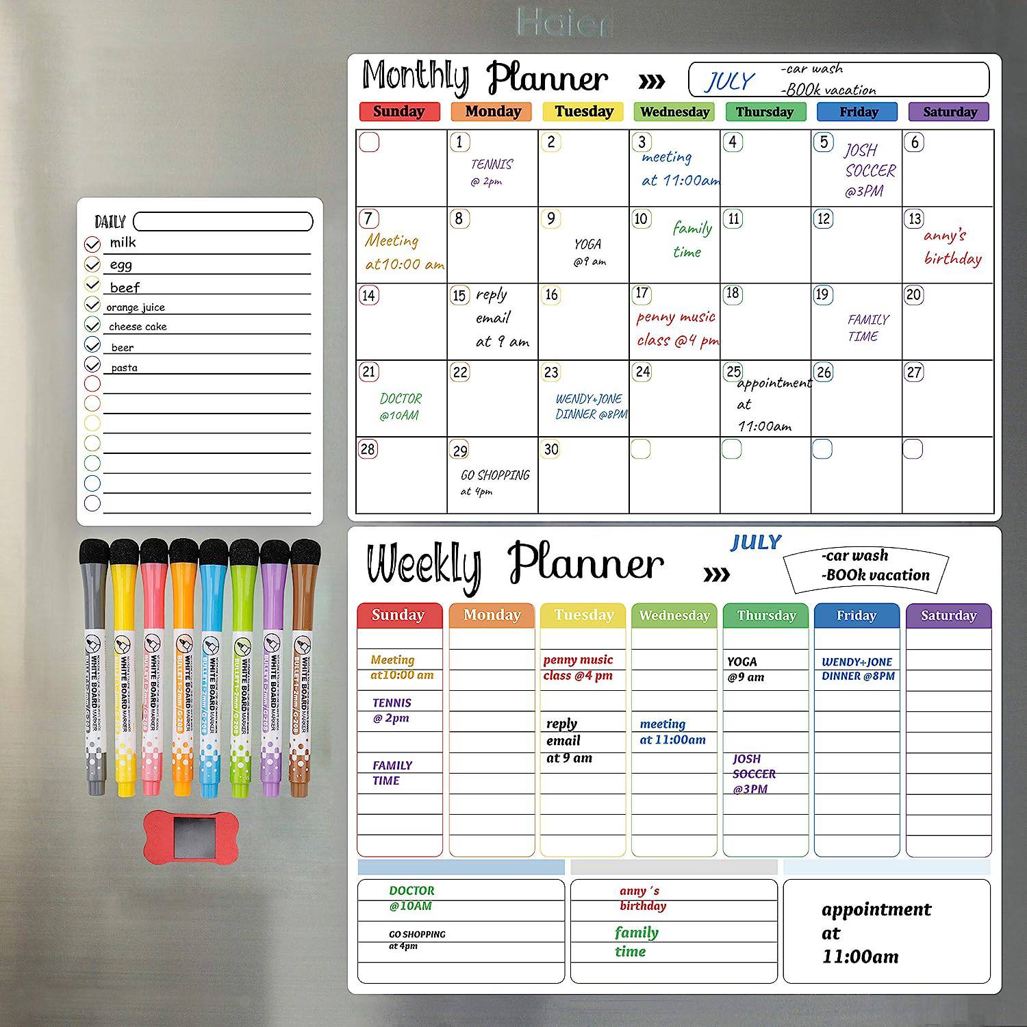 COOLBABY Magnetic Whiteboard Weekly Calendar Planner Board Set-Includi