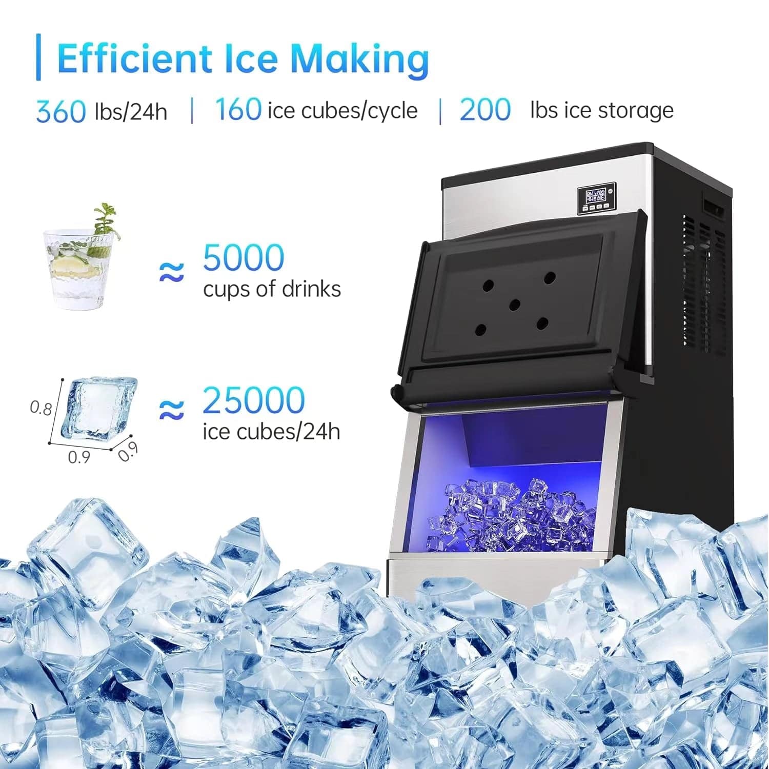 Wellcome split large commercial ice machine with daily output of 250/3 ...