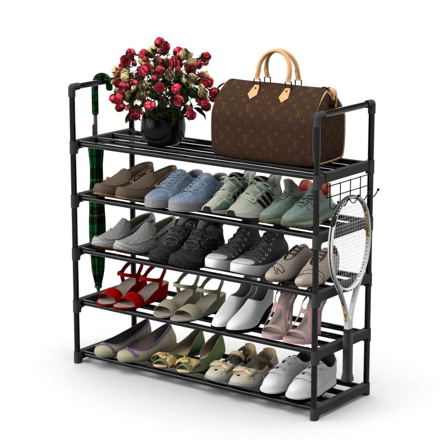 COOLBABY 5 Layer Metal Shoe Rack, Adjustable Shoe Rack Storage Organiz