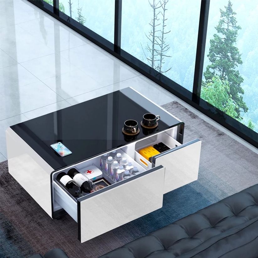 Coffee Table with Built-in Fridge, Wireless Charging, Multi-Functional ...
